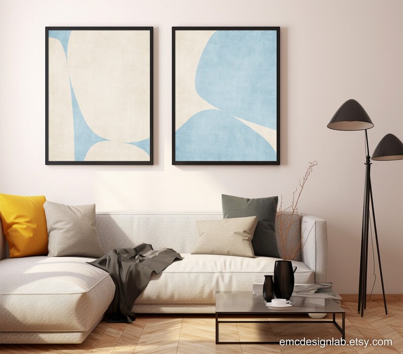Minimalist Art Set Light Blue Prints Simple Elegant Wall Art - Etsy