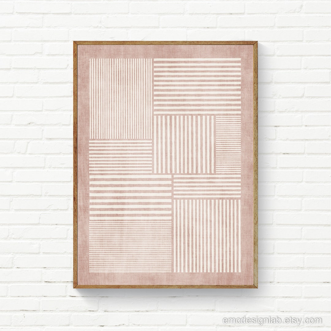 Minimalist Wall Art, Linen Texture Simple Art Print, Terra White Lines ...