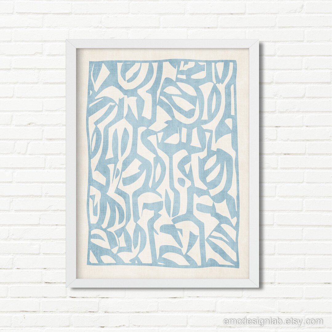 Sky Blue Abstract Art Print Modern Simple Elegant Light Blue Abstract ...