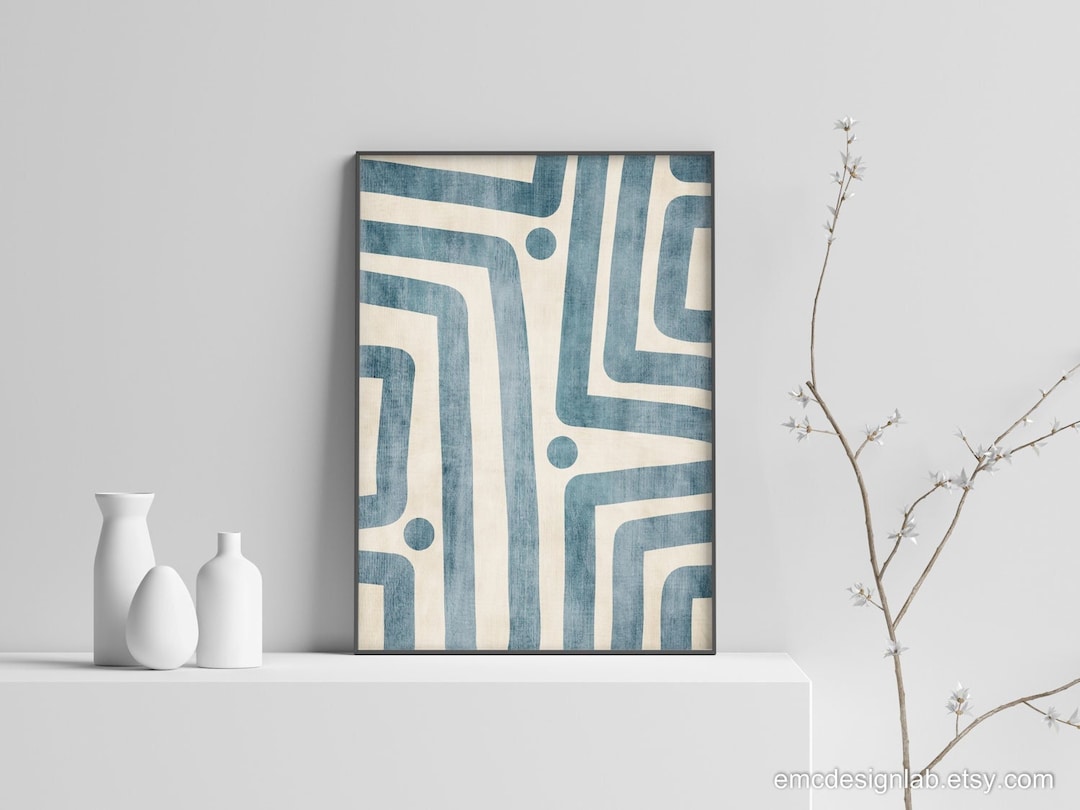 Washed Out Blue Tones Bold Lines & Dots Art Print - Etsy