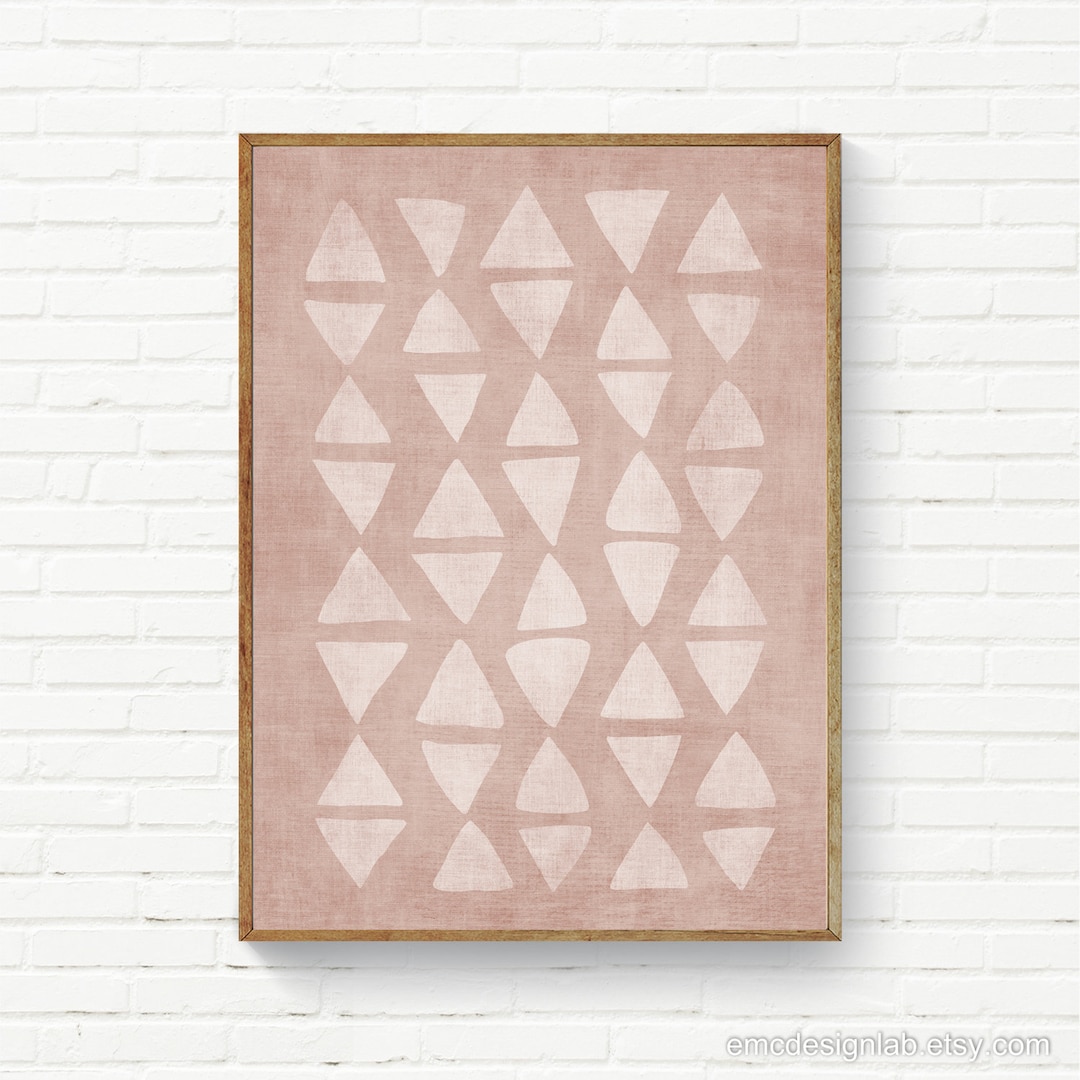 Pale Terracotta Triangles Wall Art Print, Modern Minimalist Drawing ...