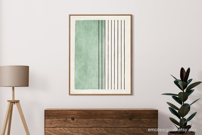 Green White Black Lines Wall Art Color Block Linen Art Print - Etsy