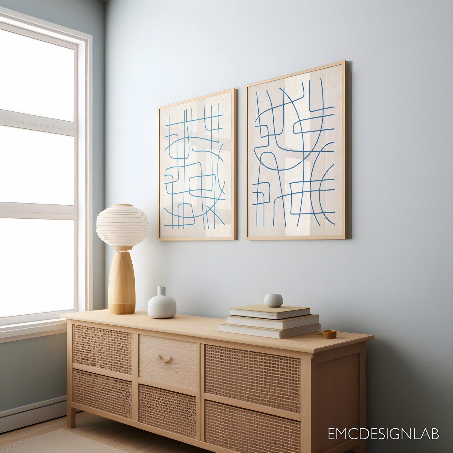 Minimalist Blue Line Art Print Set of 2 Blue Tones Modern Minimalist ...