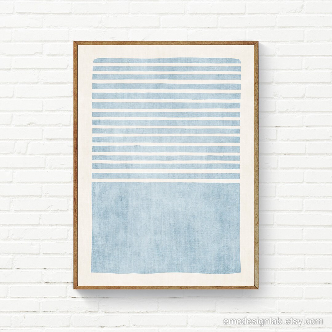 Minimalist White Lines Light Blue Design Art Print / Simple Elegant ...