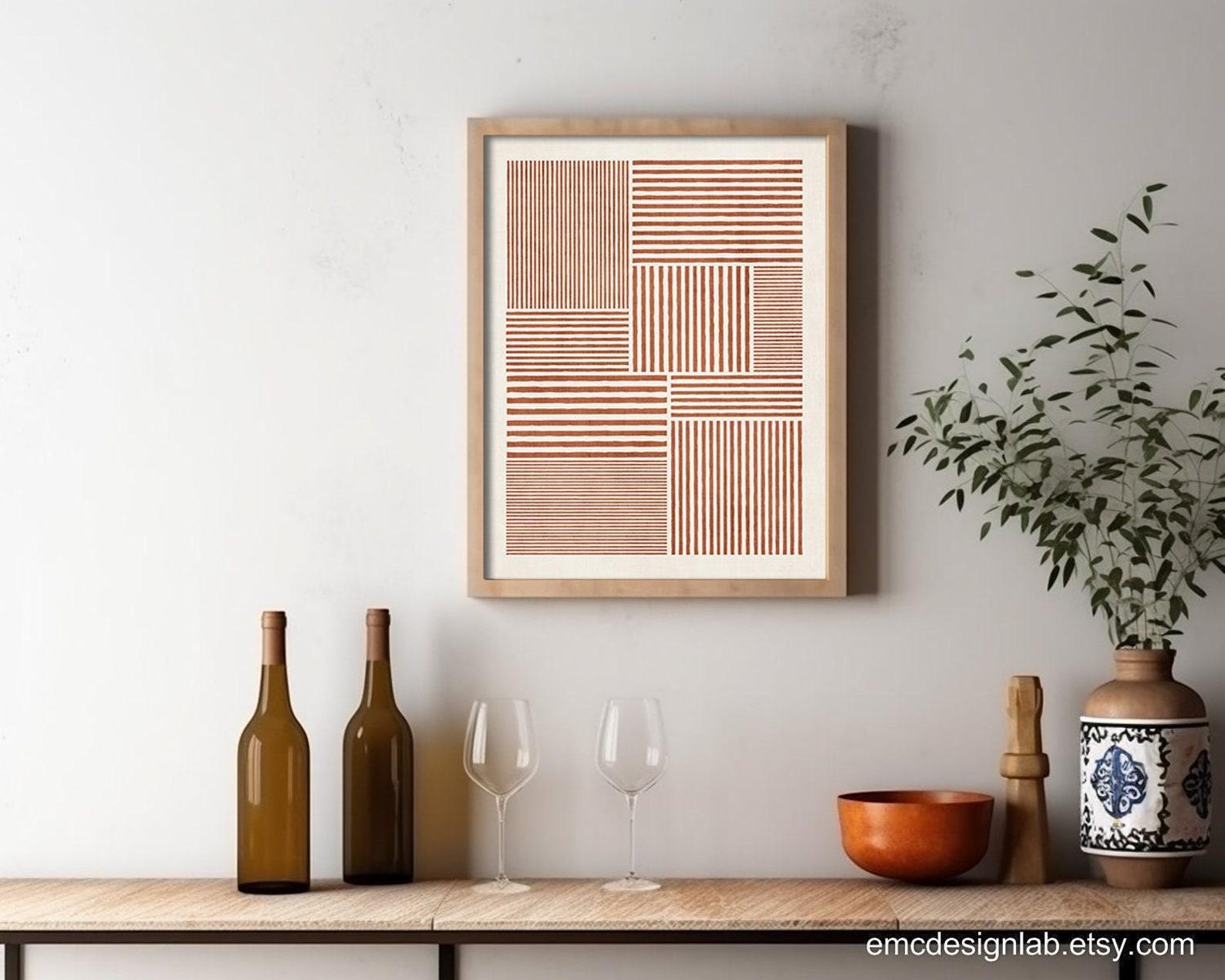 Terracotta Lines Geometric Art Print Boho Geometric Wall Art Terra ...