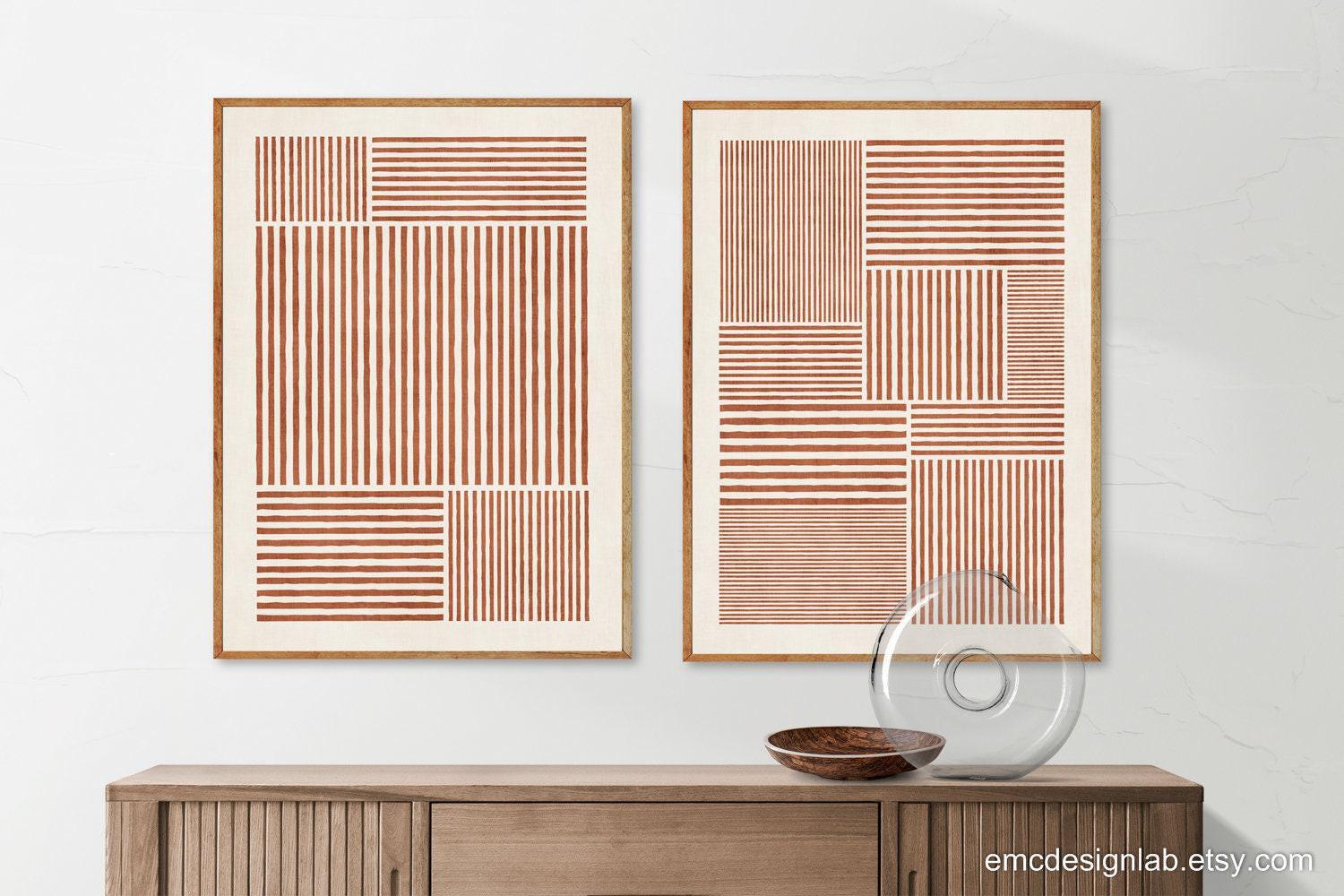 Terracotta Lines Geometric Art Print Boho Geometric Wall Art Terra ...