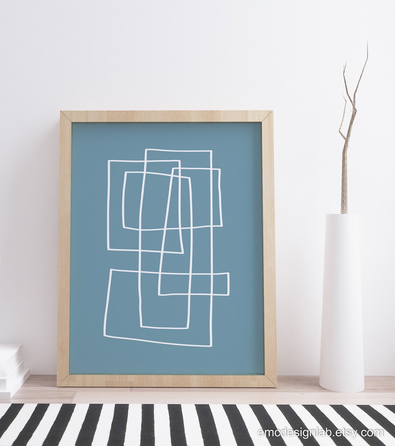 Light Blue White Line Art / Sky Blue Simple Minimalist Living - Etsy