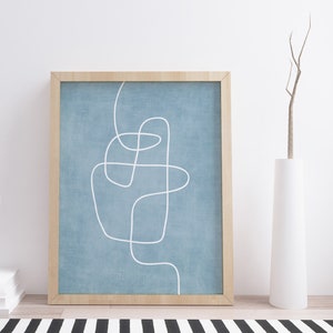 Light Azure White Line Art Print Sky Blue Minimalist Elegant Artwork ...