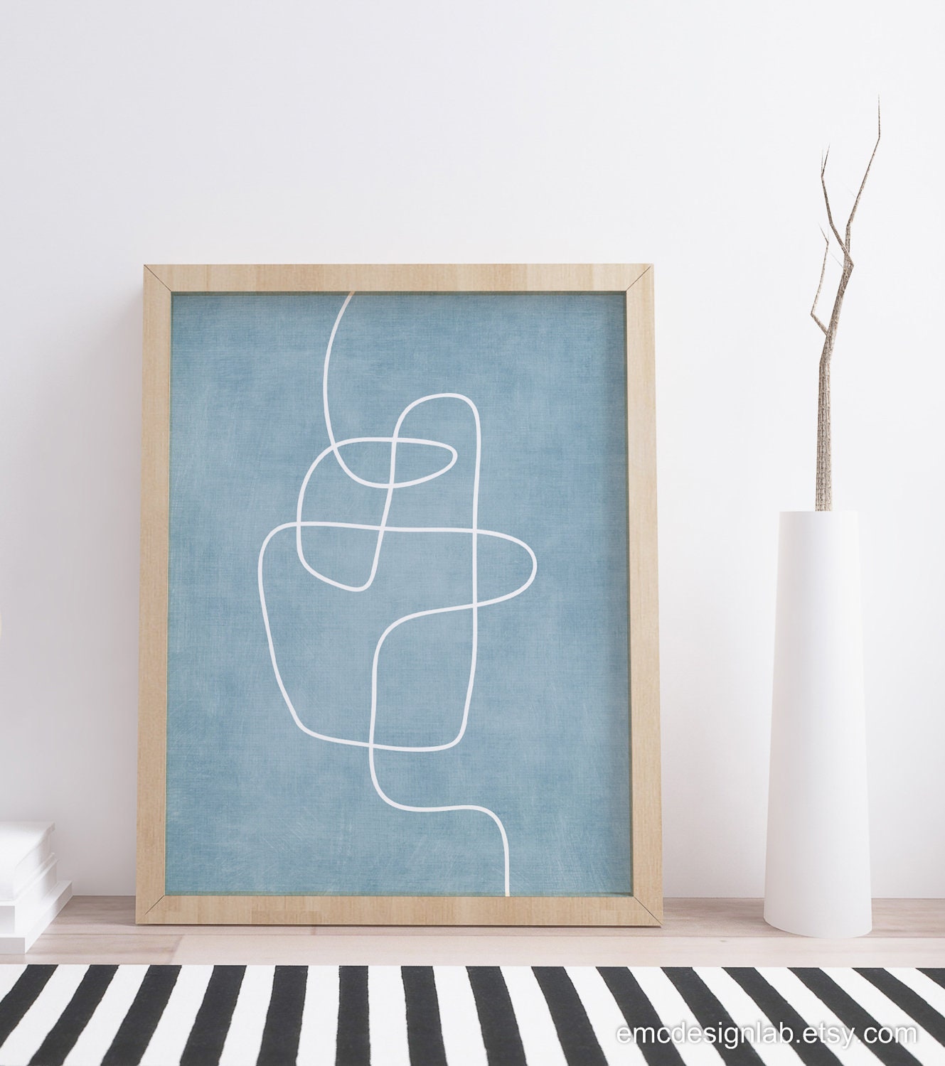 Light Azure White Line Art Print Sky Blue Minimalist Elegant - Etsy