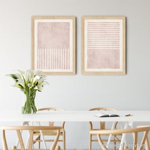 Blush Pink Minimalist Art Set Print Neutral Color Block White Pink ...