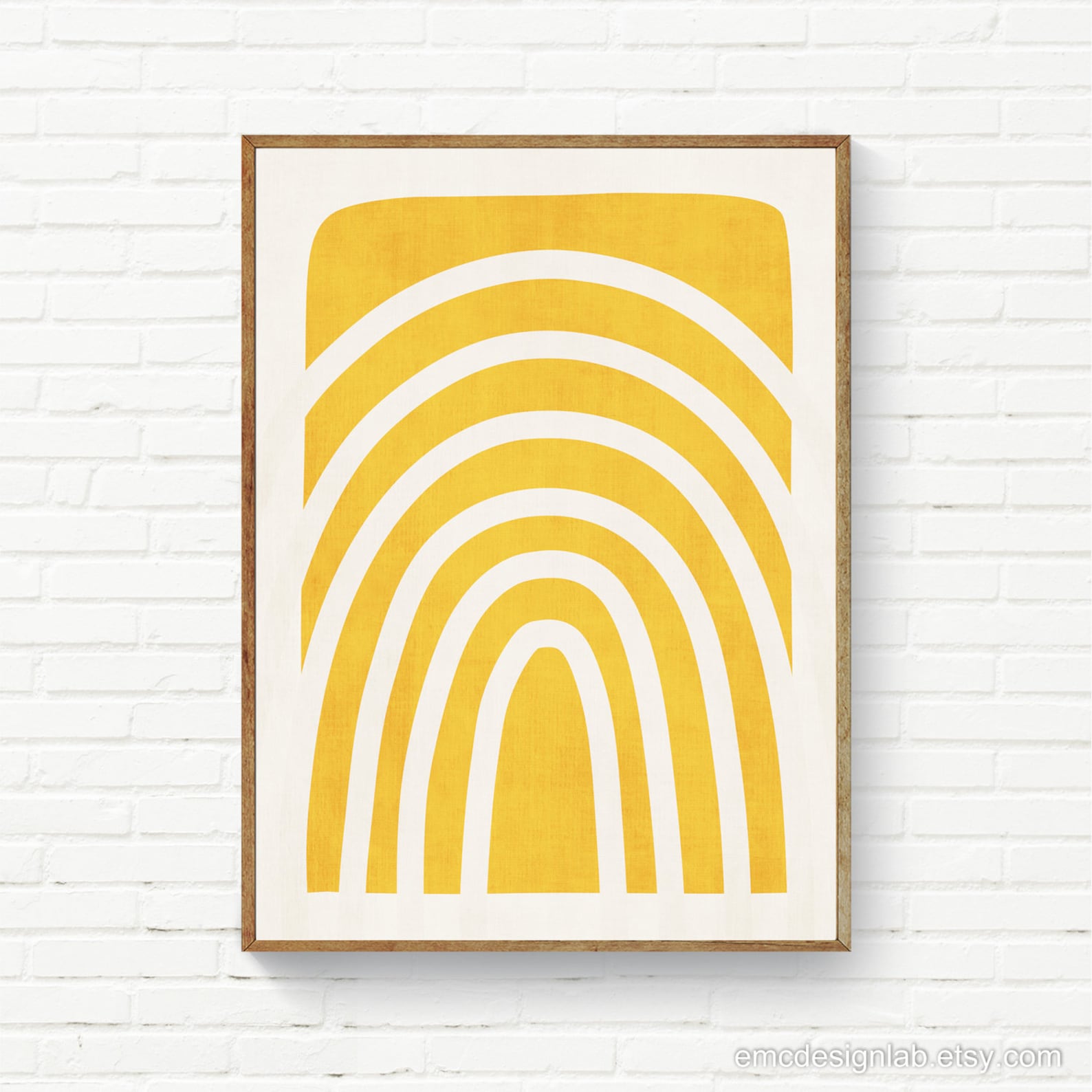 Yellow Minimalist Wall Art, Light Yellow Rainbow Shape Linen Texture ...
