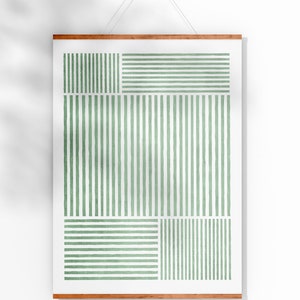 Light Green Lines Artwork, Modern Minimalist Abstract Hand Drawn Wall ...