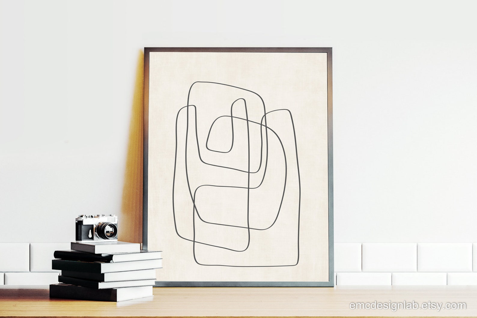 Minimalist Line White Art Print, Off-white Dark Gray Minimal Art ...