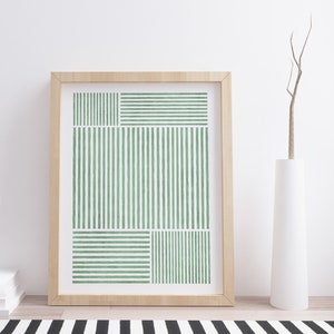 Light Green Lines Artwork, Modern Minimalist Abstract Hand Drawn Wall ...