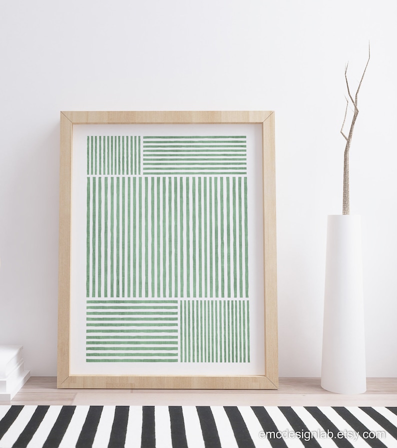 Light Green Lines Artwork Modern Minimalist Abstract Hand - Etsy