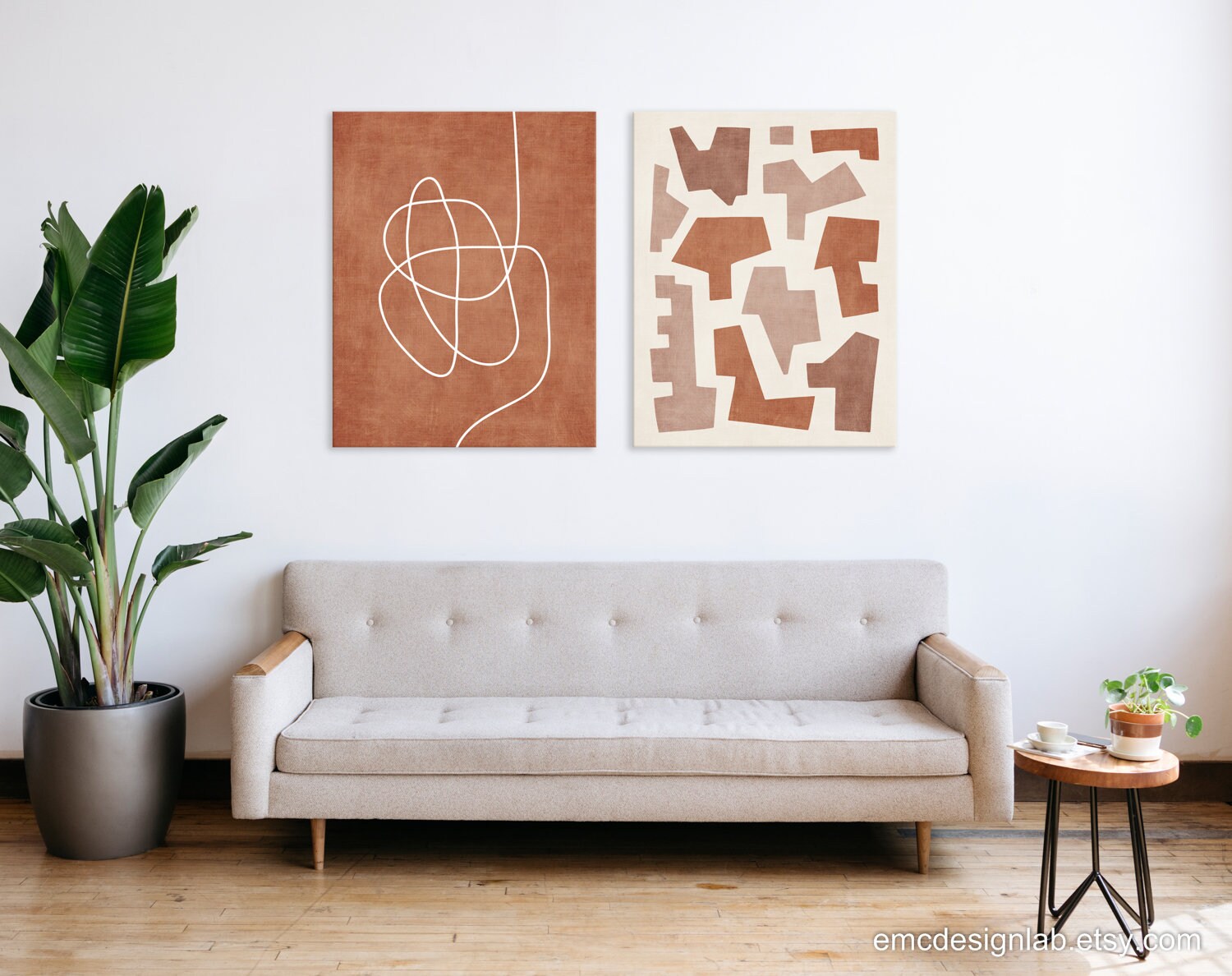 Terracotta Original Boho Set of 2 Art Prints White Line Art - Etsy