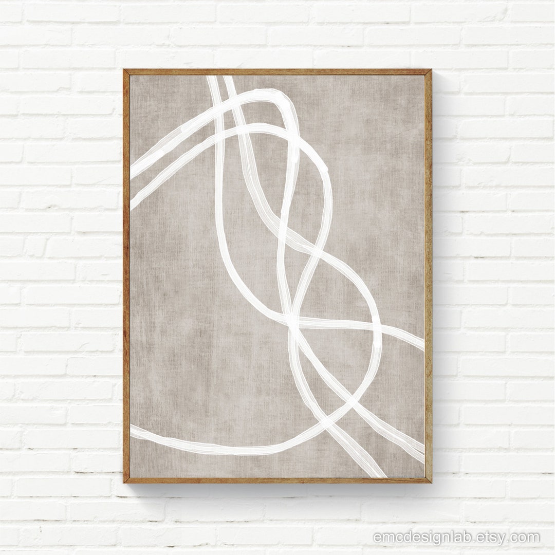 Minimalist White Line Art Beige Background White Line Wall Art Minimal ...