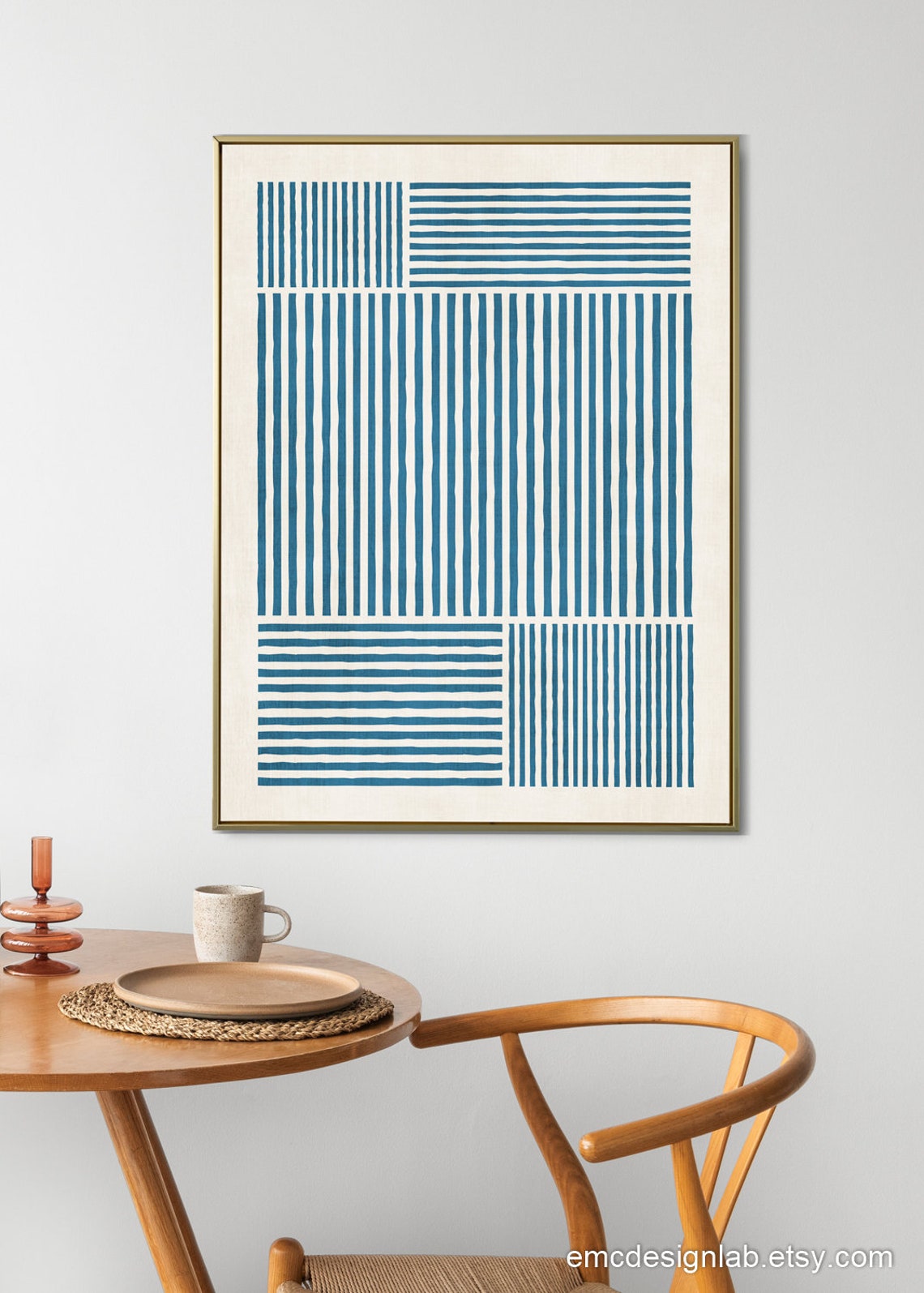 Blue Lines Wall Art Minimalism White Lines Print Aegean Blue - Etsy