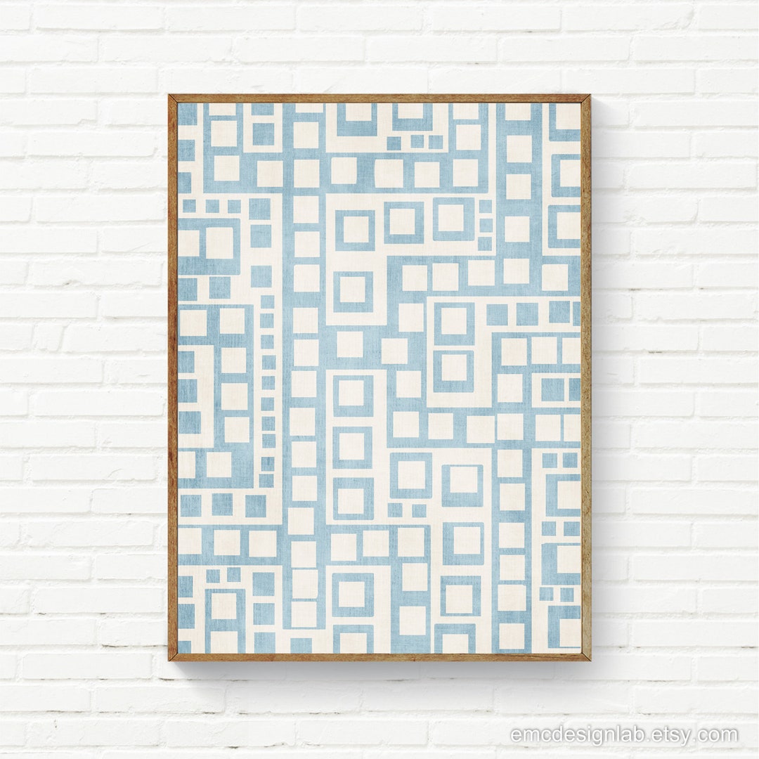 Minimal Light Blue Squares Modern Neutral Wall Art, Sky Blue White Art ...