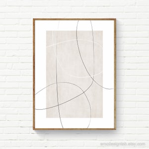 Minimalist Light Beige Set of 2 Line Art Print, Black White Line Art ...