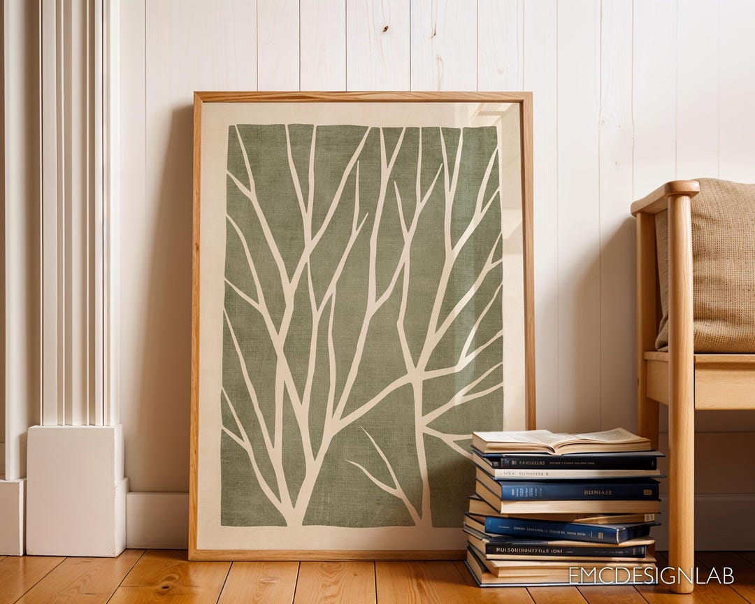 Stylized Tree Branches Green Art Print Abstract Nature Wall Art Decor ...