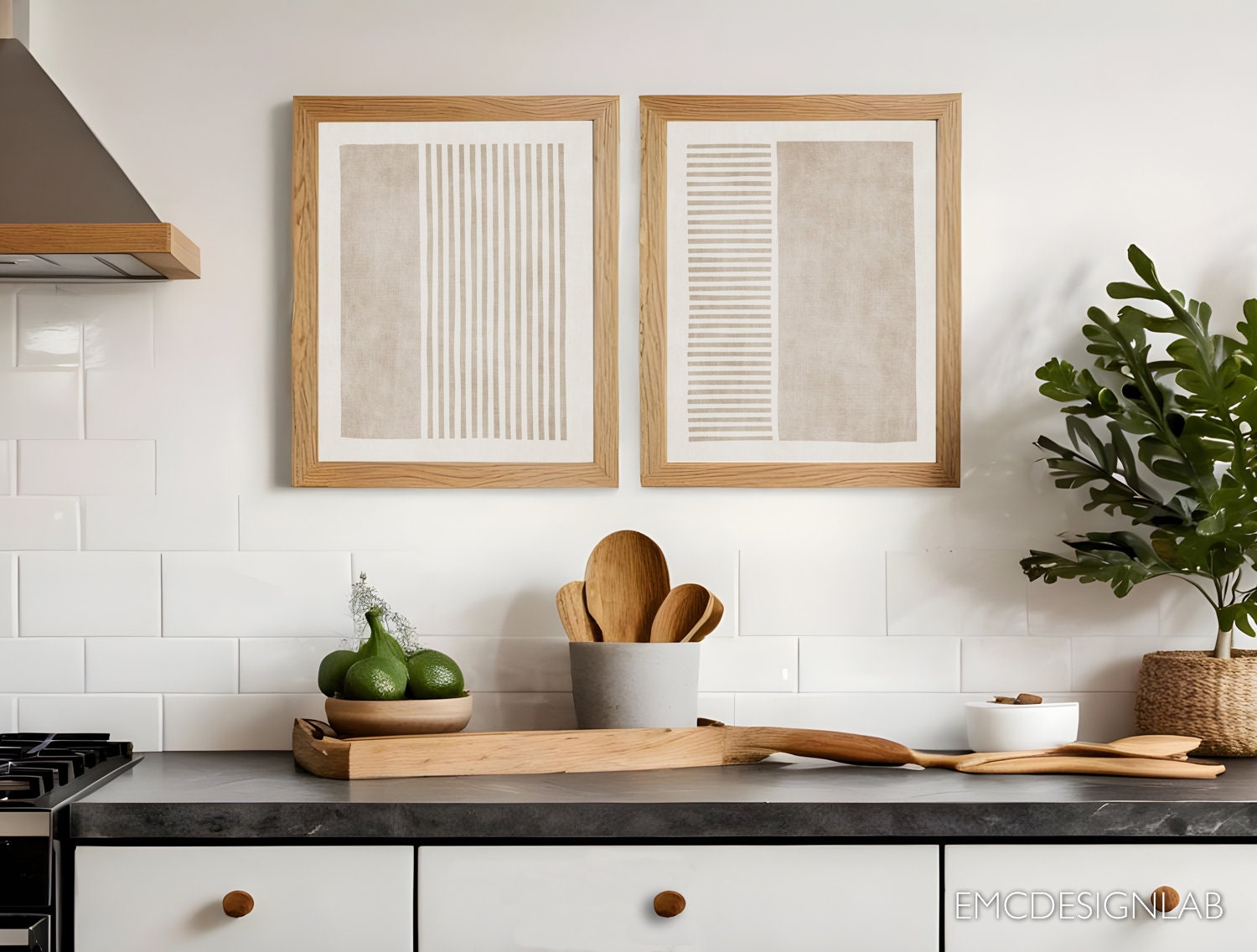 Beige Minimalist Art Print Set Bold Lines Light Tan Biscuit Khaki ...