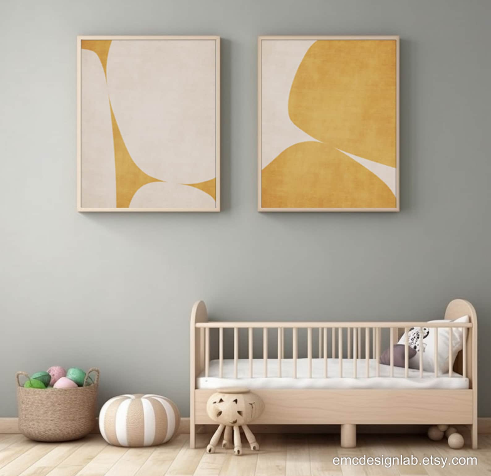 Mustard Yellow Minimalist Abstract Art Set 2 Prints Rounded Shape ...