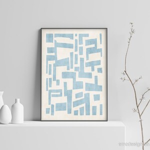 Light Blue Minimalist Abstract Print Simple Shapes Creamy Off-white ...