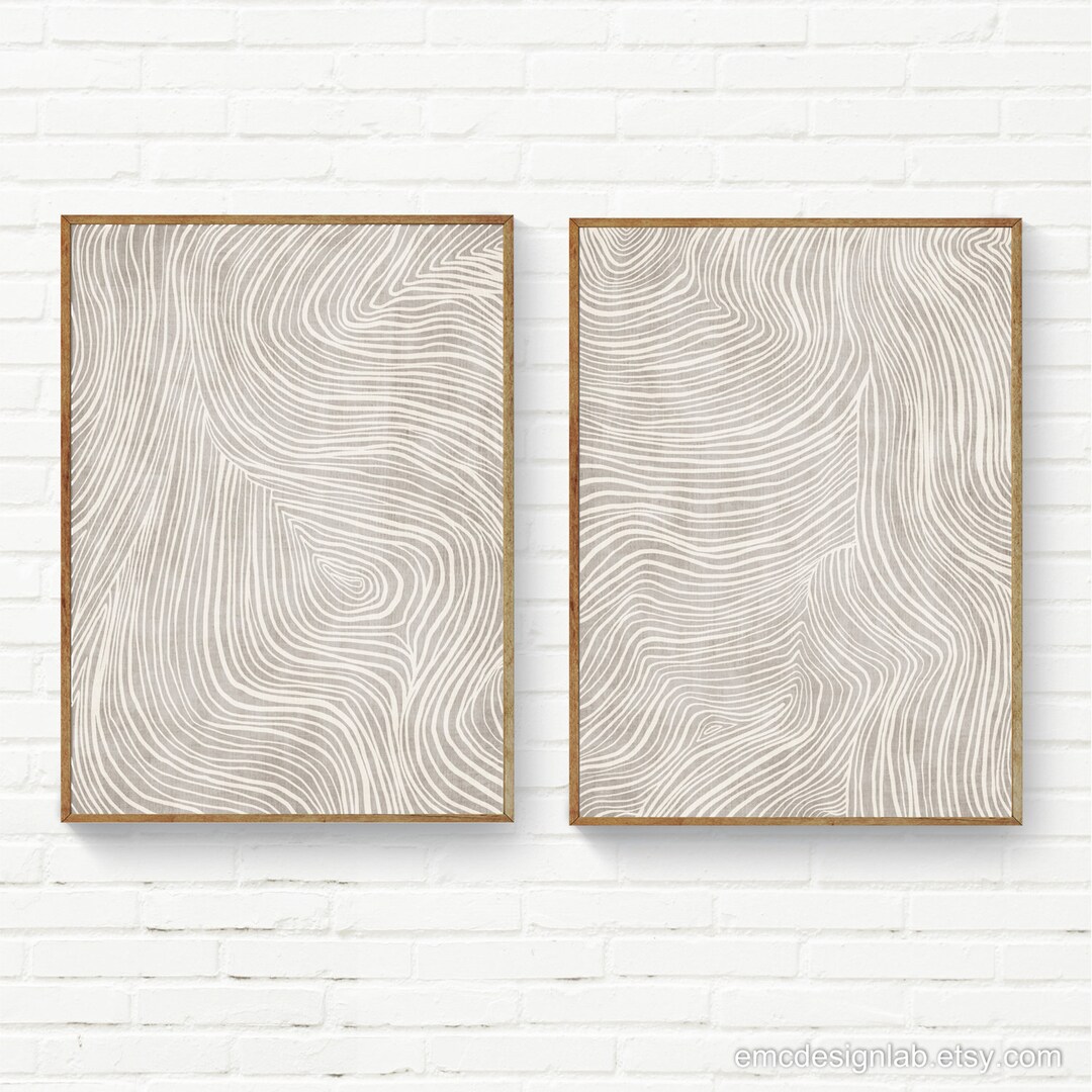 Abstract Lines Beige White Art Set / Modern Boho Line Art / Digital ...