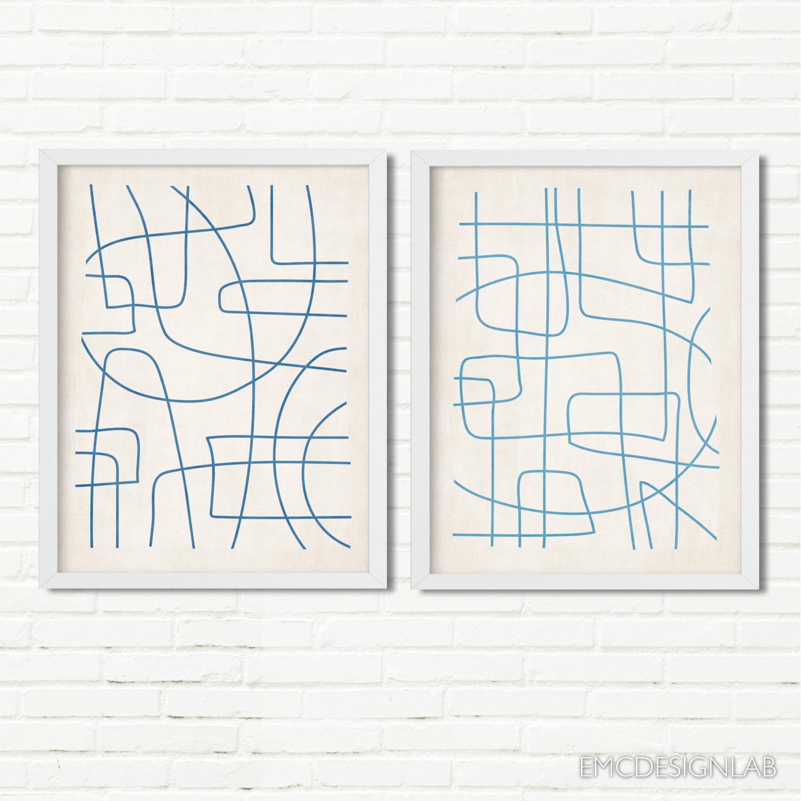 Minimalist Blue Line Art Print Set of 2 Blue Tones Modern Minimalist ...