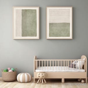 Green Minimalist Art Prints Set of 2 Minimalist Neutral Artworks Olive ...