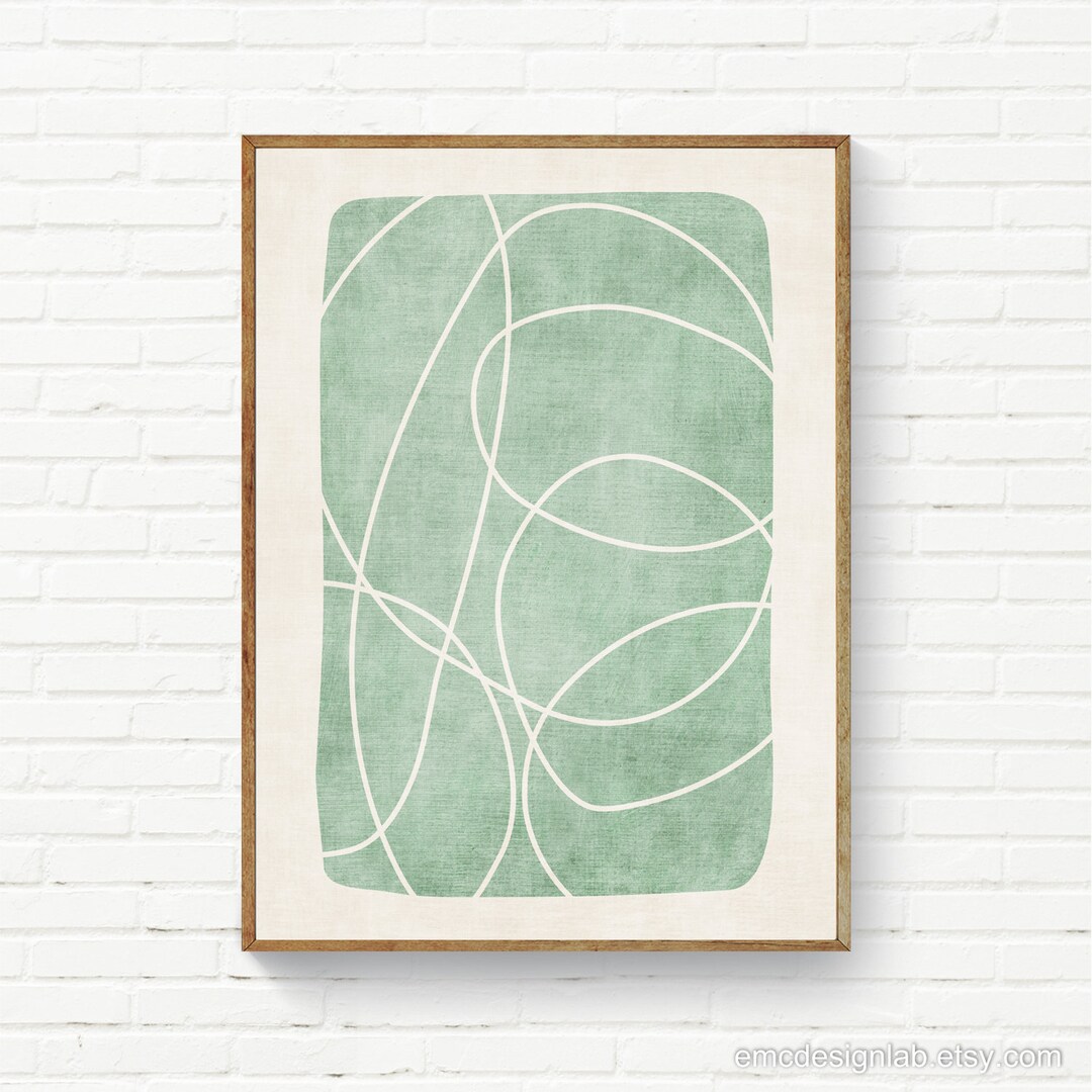 Green White Minimalist Line Art Bathroom Minimalist Wall Art / Linen ...