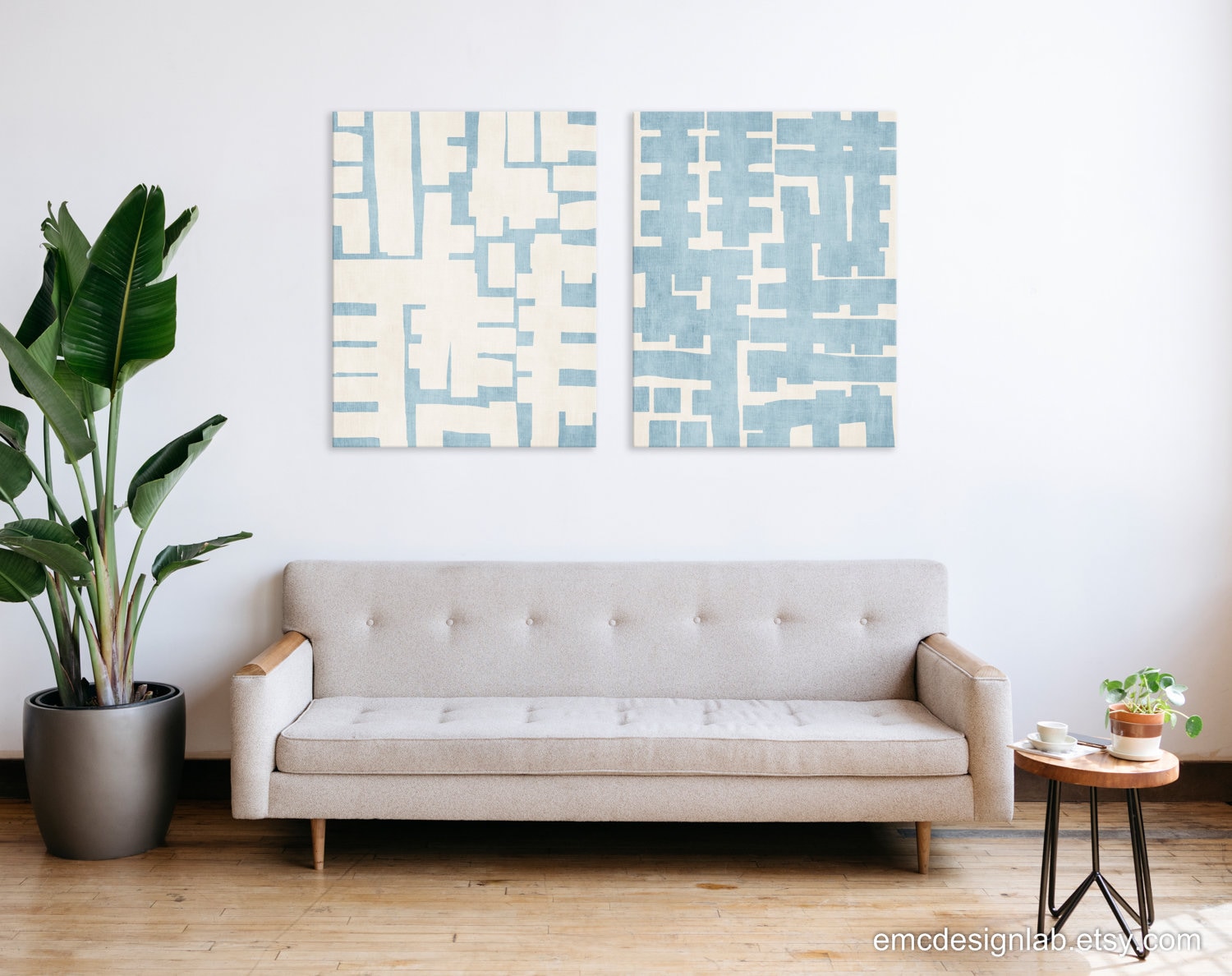 Light Blue Art Set of 2 Prints Ivory White Original Minimalist Print ...
