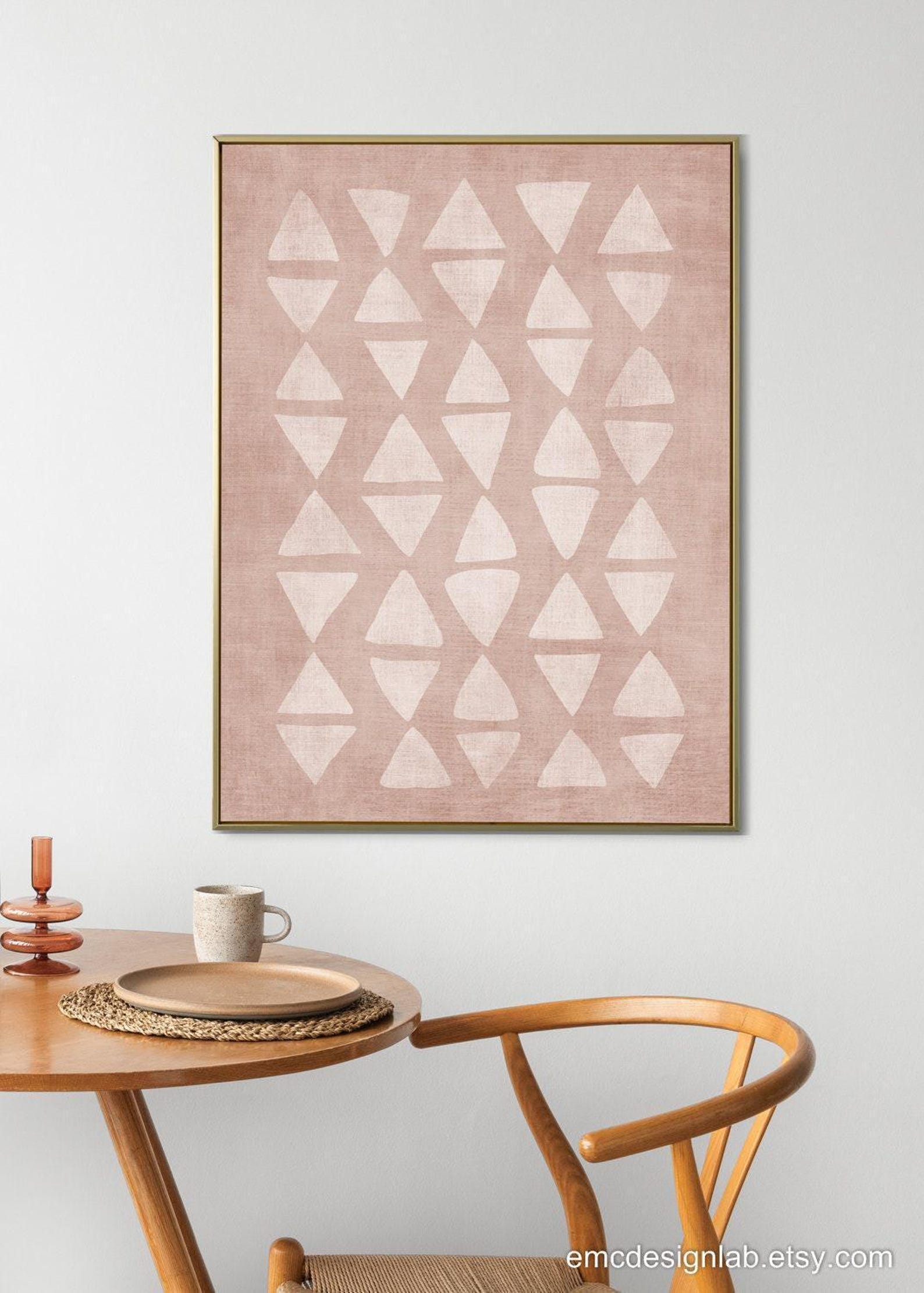 Pale Terracotta Triangles Wall Art Print, Modern Minimalist Drawing ...