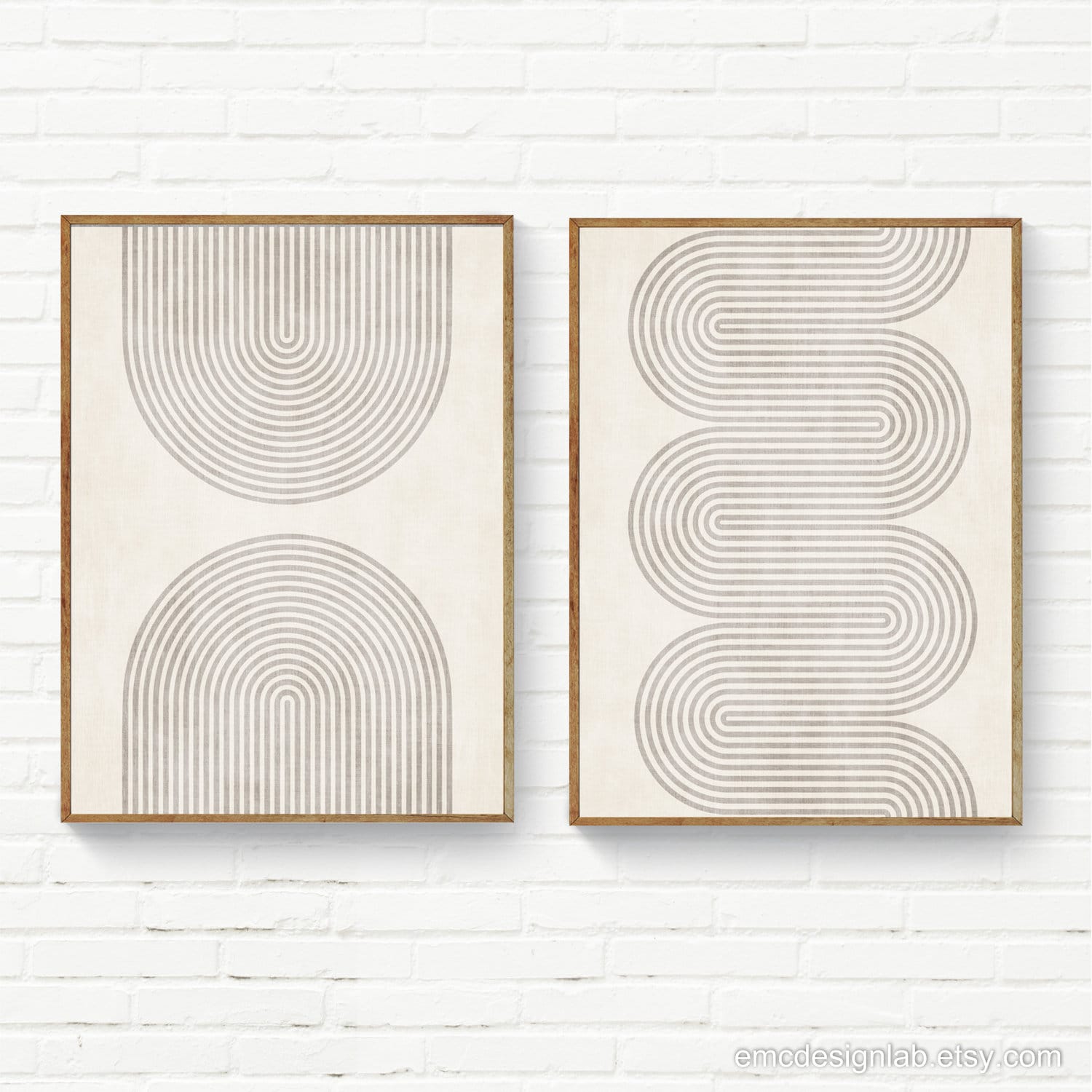 Minimalist Retro Lines Print Set, Rainbow Boho Wall Art Set of 2 ...