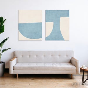 Light Blue Minimalist Artwork Set of 2 Prints Simple Abstract Interior ...