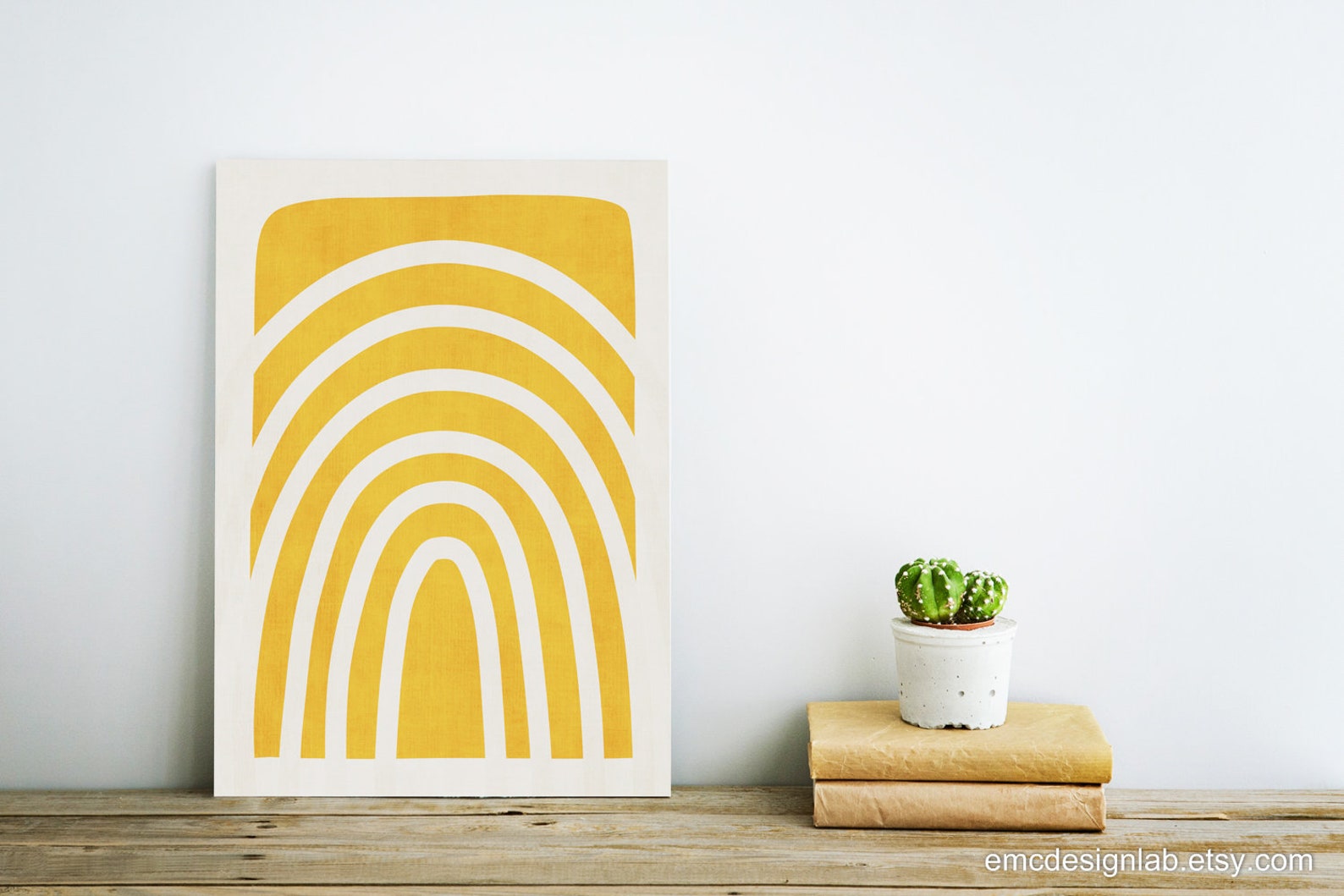 Yellow Minimalist Wall Art, Light Yellow Rainbow Shape Linen Texture ...