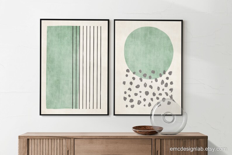 Green White Black Lines Wall Art Color Block Linen Art Print - Etsy
