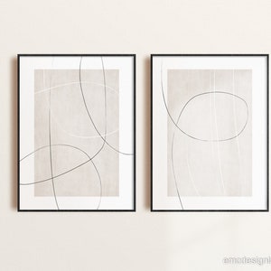 Minimalist Light Beige Set of 2 Line Art Print, Black White Line Art ...