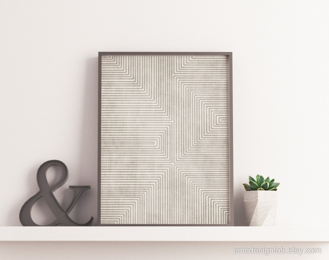 Thin Beige Lines Linen Texture Geometric Abstract Wall Art Print ...
