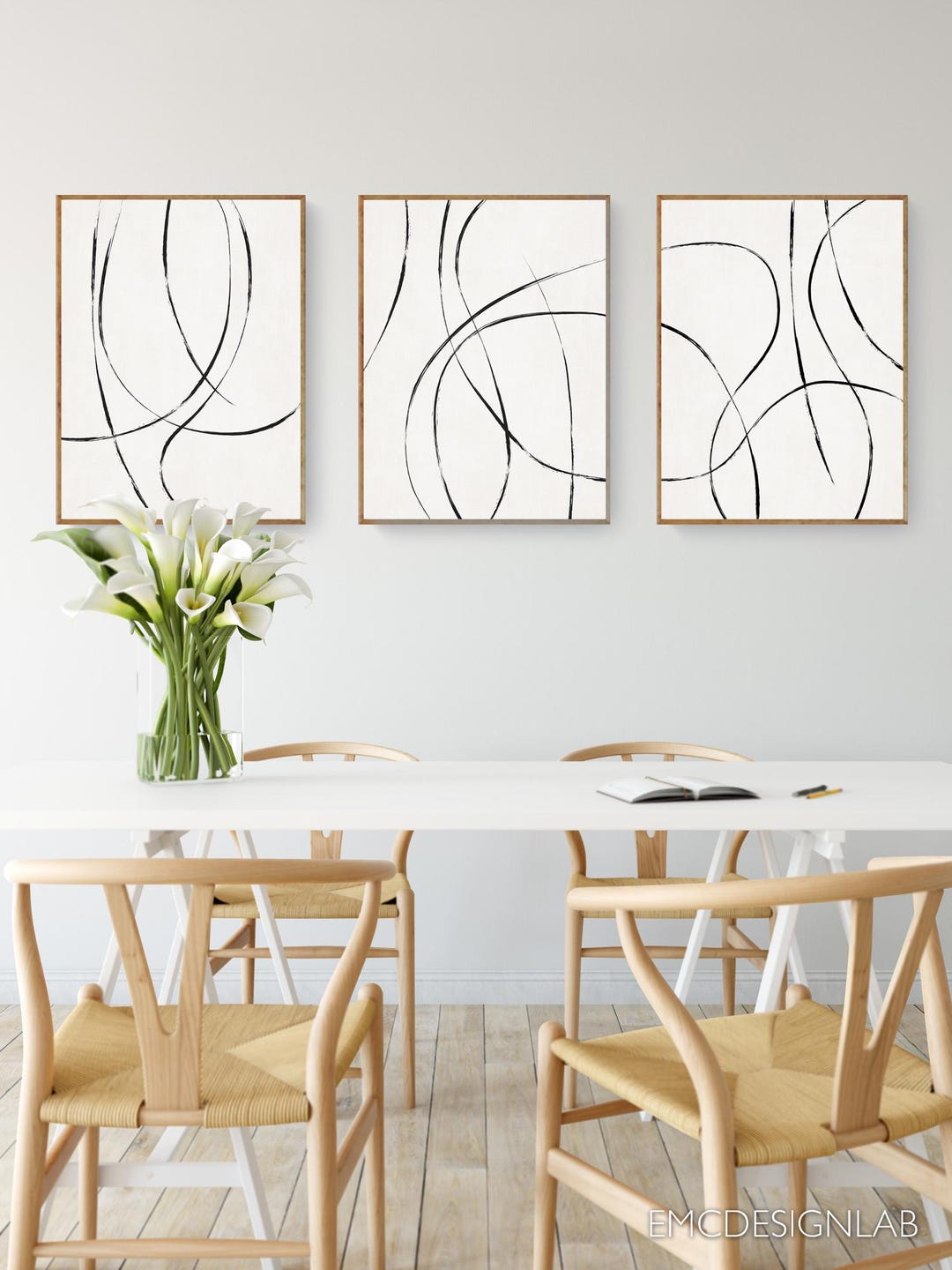 Minimalist Abstract Line Art Set of 3 | Black Brushstrokes Classy Art ...