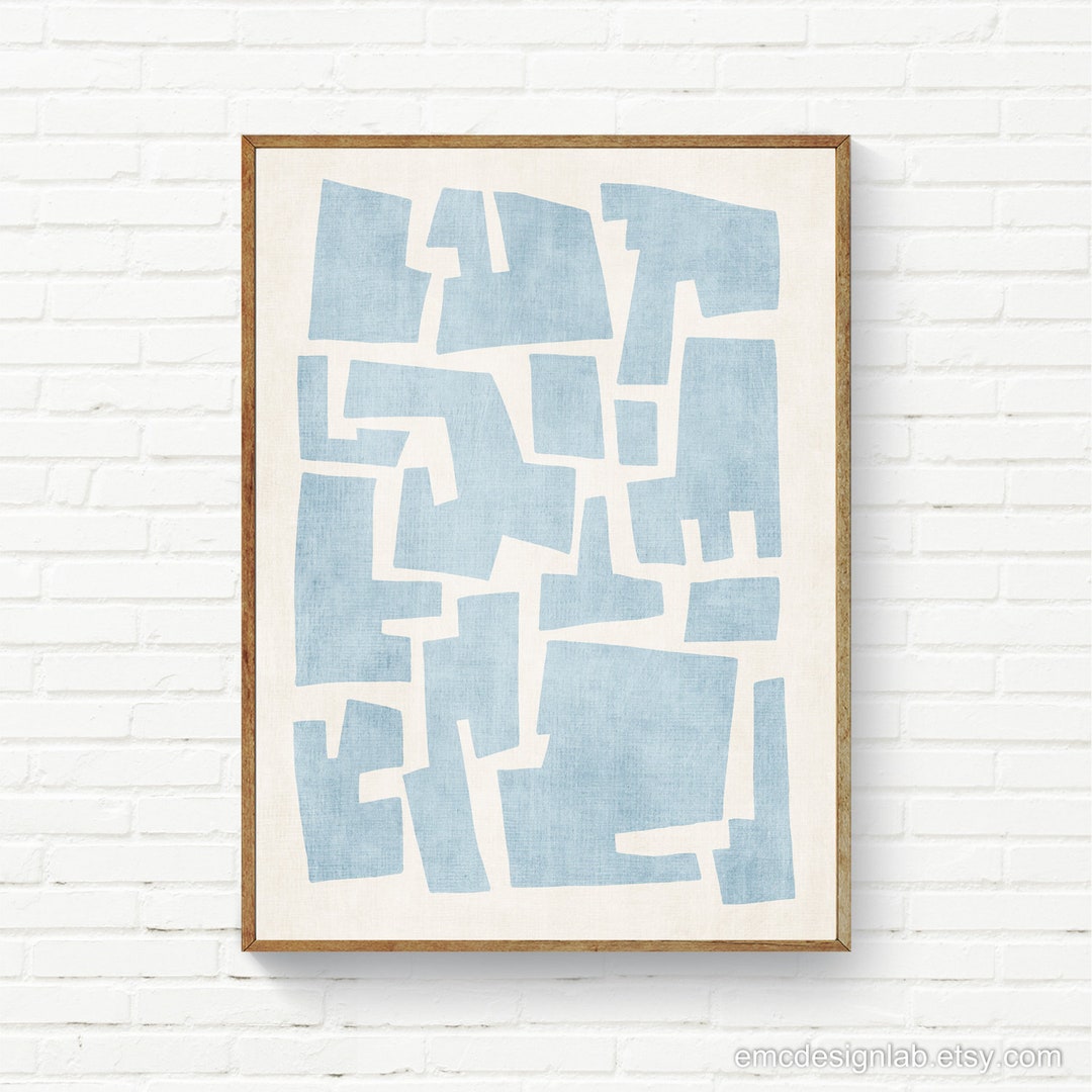 Sky Blue Abstract Shapes Wall Art, Original Design Light Blue Almond ...