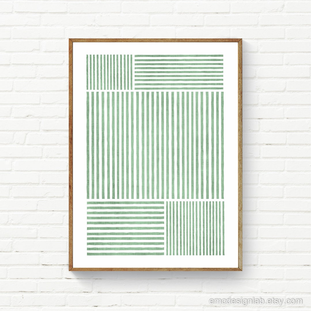 Light Green Lines Artwork, Modern Minimalist Abstract Hand Drawn Wall ...