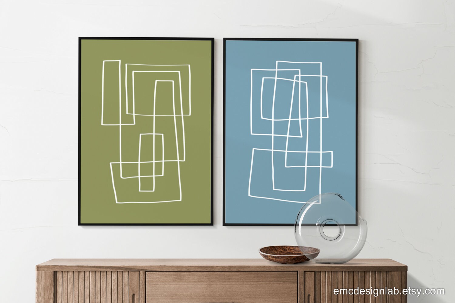 Light Blue White Line Art / Sky Blue Simple Minimalist Living - Etsy