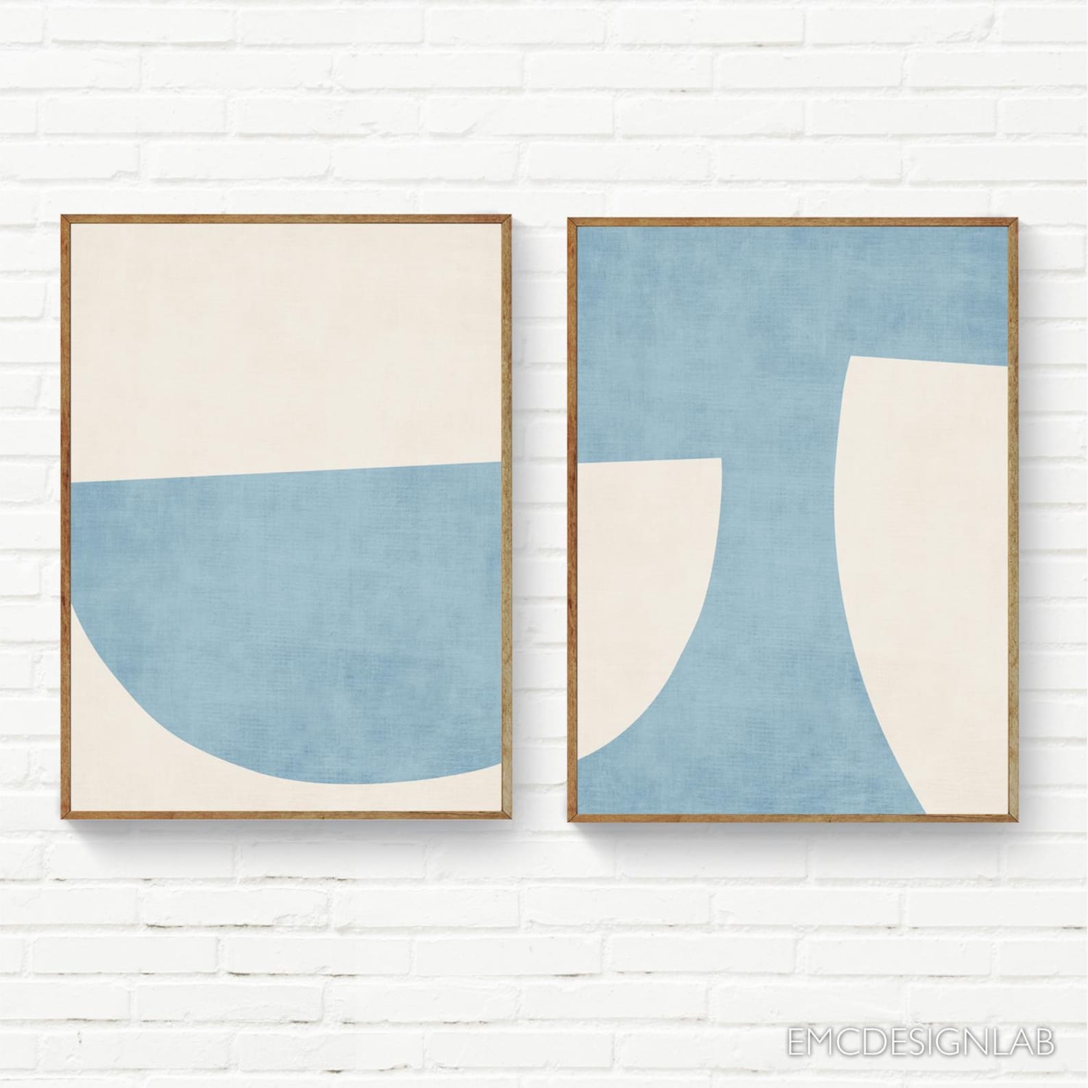 Light Blue Minimalist Artwork Set of 2 Prints Simple Abstract Interior ...
