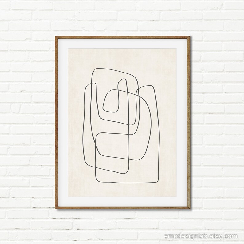Minimalist Line White Art Print, Off-white Dark Gray Minimal Art ...