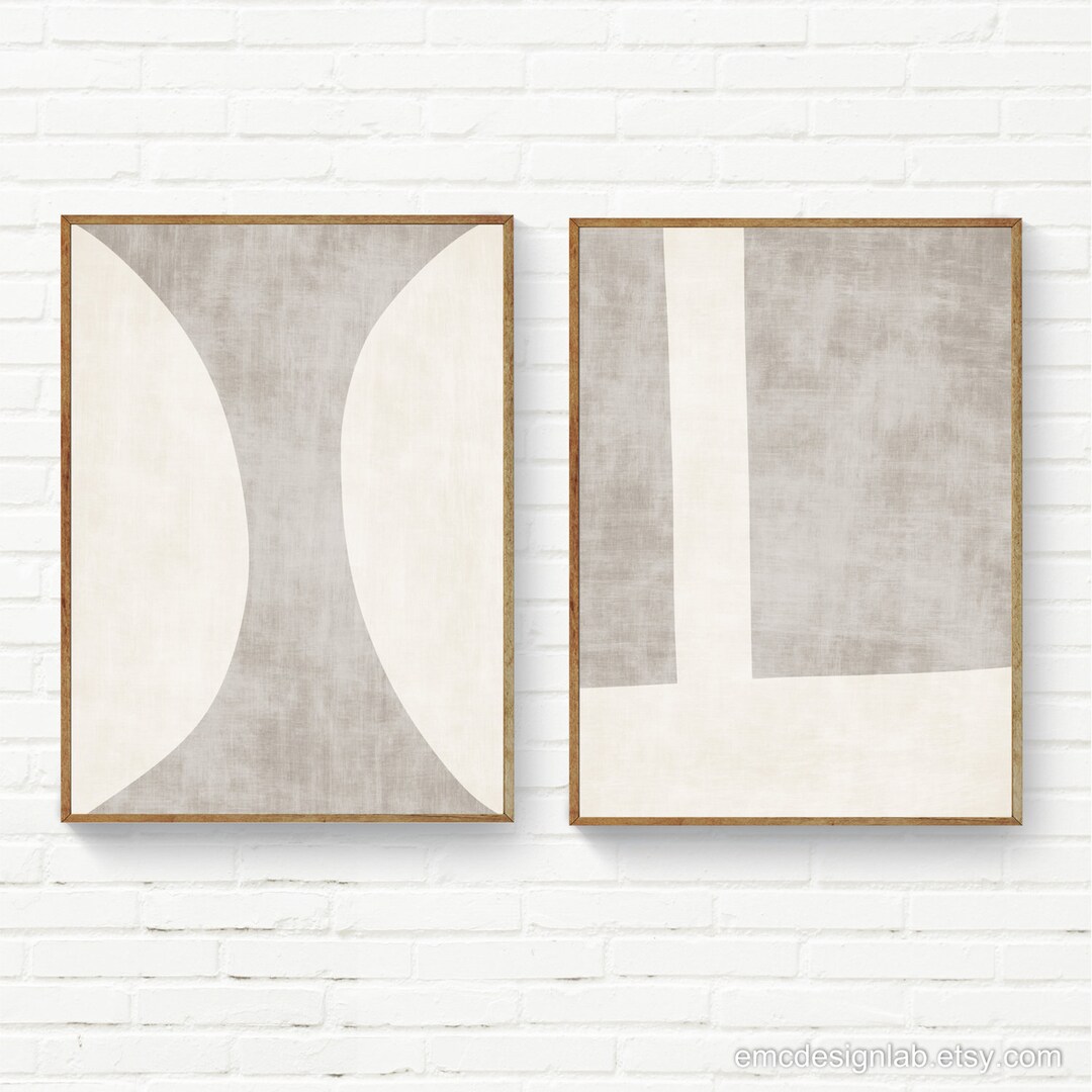 Modern Minimalism Abstract Set of 2 Prints, Beige Off-white Light Cream ...