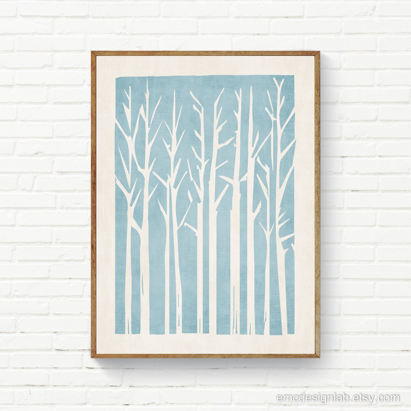 Light Blue Minimalist Trees Forest Art Print Sky Blue White Light ...