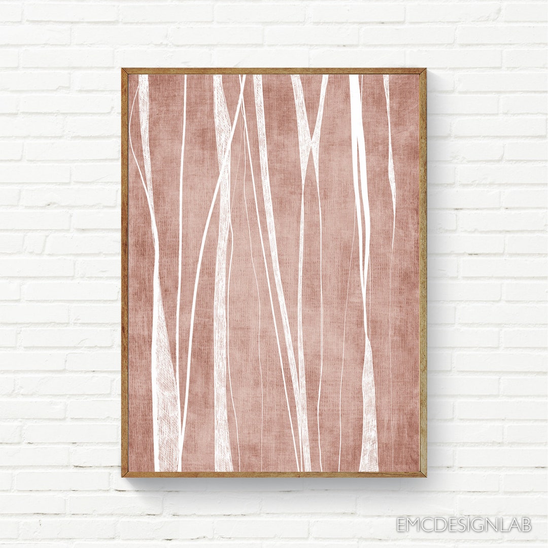 Modern Minimalist White Lines Art Print Light Terracotta Background ...