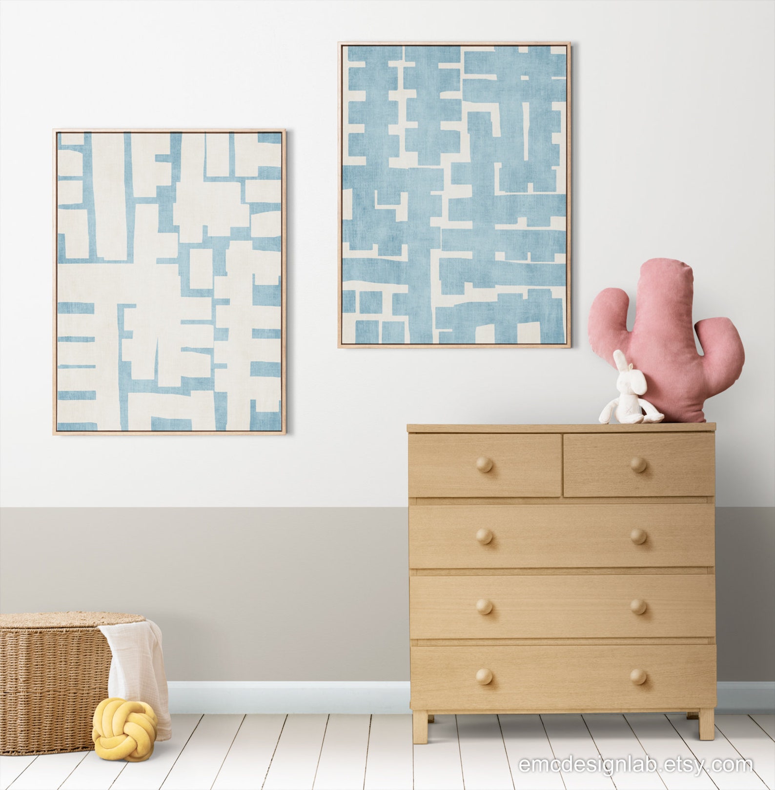 Light Blue Art Set of 2 Prints Ivory White Original Minimalist Print ...